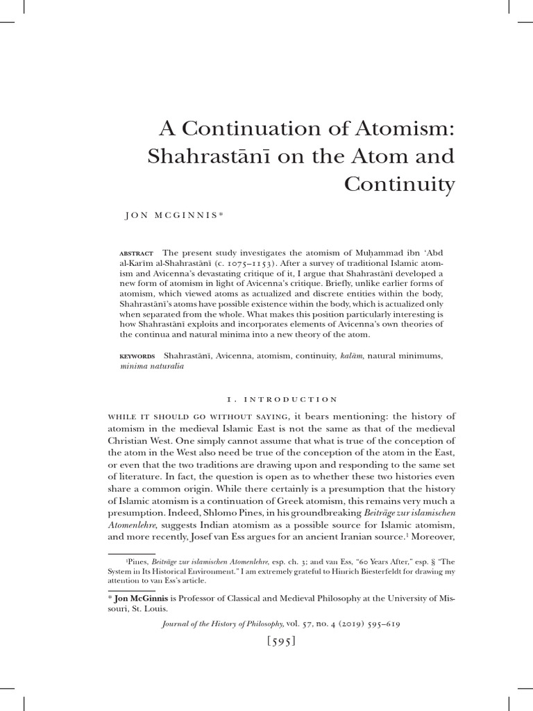 Sharastani On The Atom | PDF | Islamic Philosophy | Space