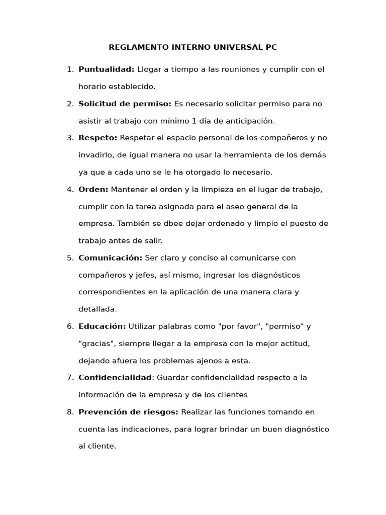 Reglamento Interno | PDF