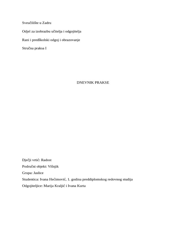 Dnevnik Stručne Prakse | PDF