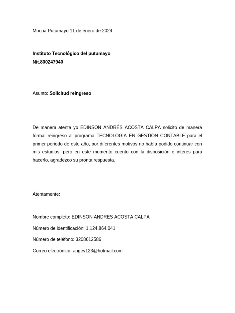 Carta de Reingreso | PDF