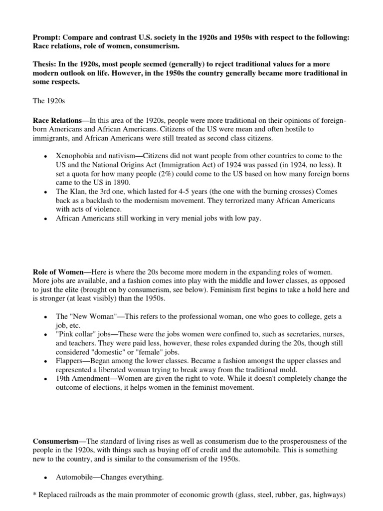 APUSH Free Response | PDF | Gender Role | The United States