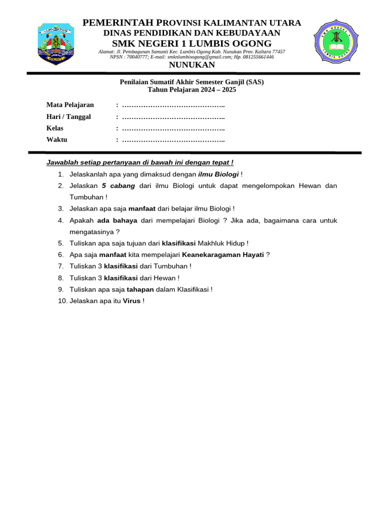 Soal Biologi Komplit | PDF