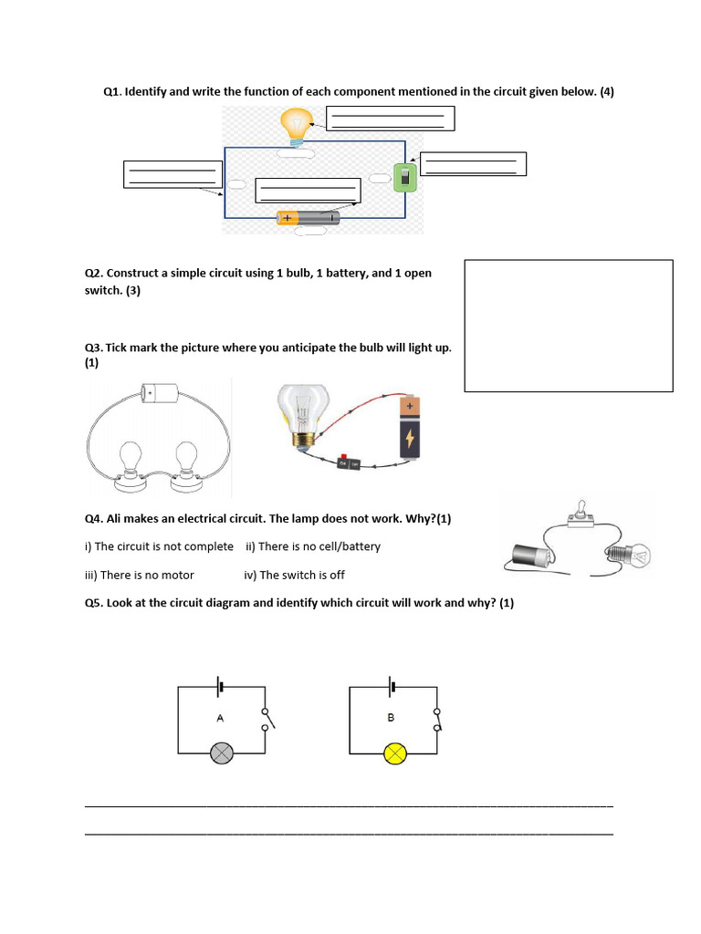 Circuits Revision Test Grade 3 | PDF