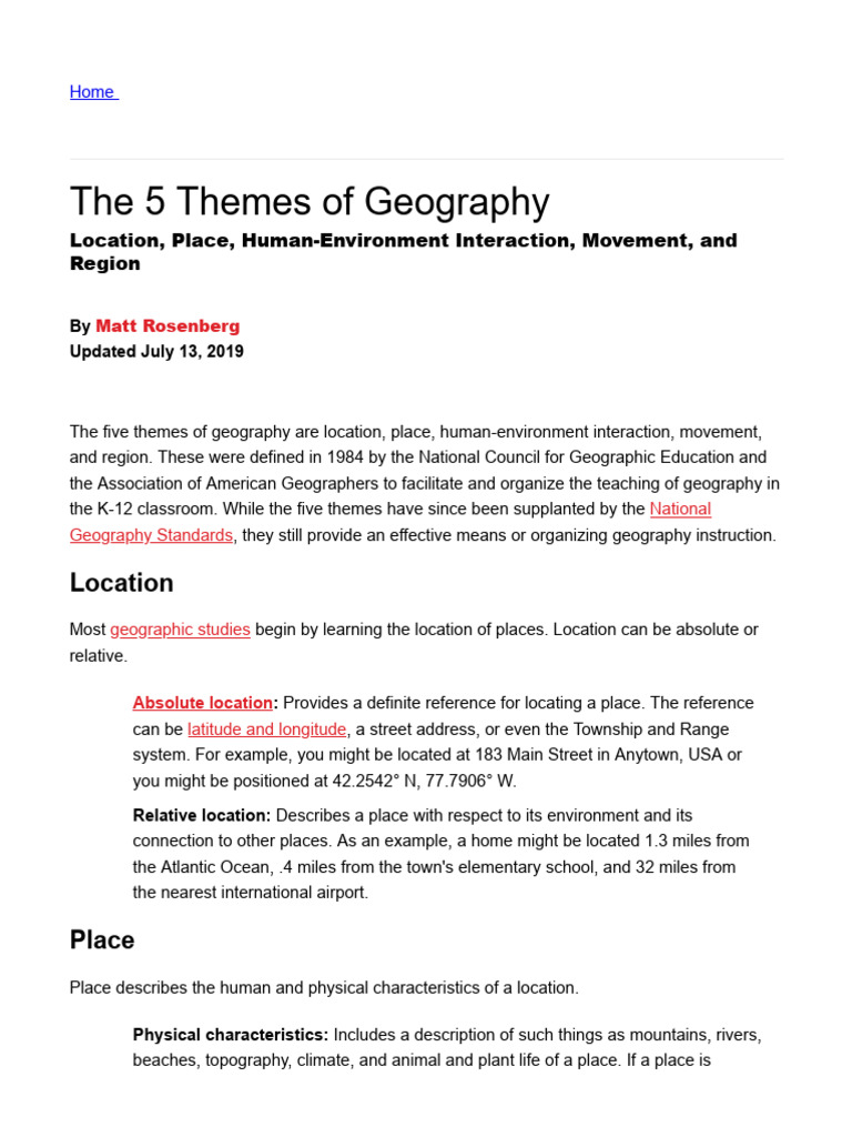 Five Themes of Geography 1435624 | PDF | Geography | Earth Sciences