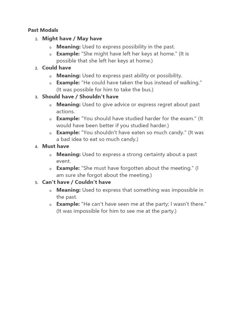 Understanding Past Modal Verbs | PDF