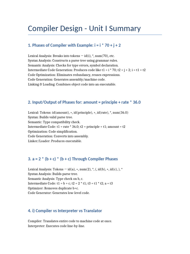 Compiler Design Unit1 Summary | PDF | Compiler | Parsing