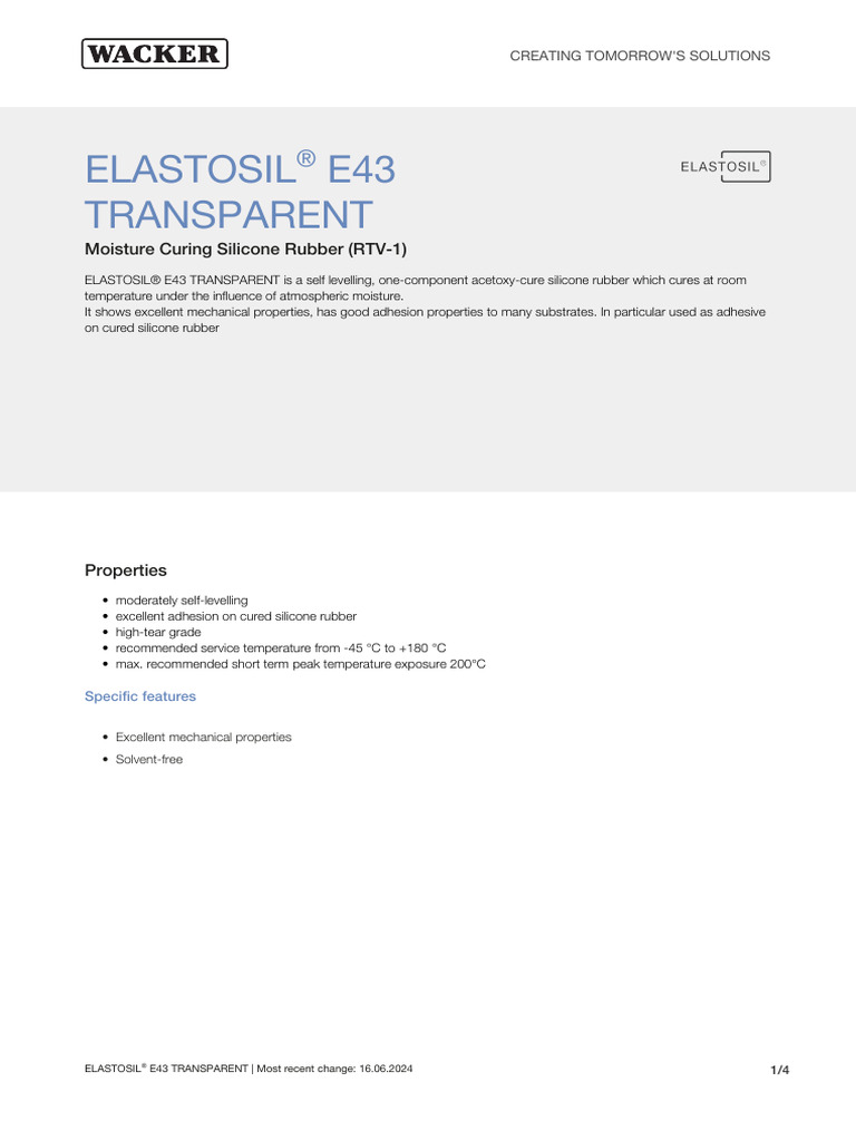 ELASTOSIL E43 TRANSPARENT en 2024.06.16 | PDF | Silicone | Viscosity