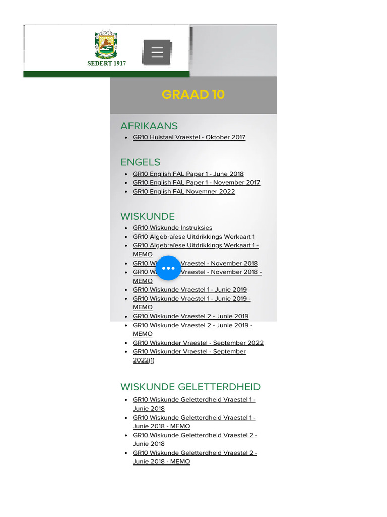 Graad 10 - Hoërskool Brandwag | PDF