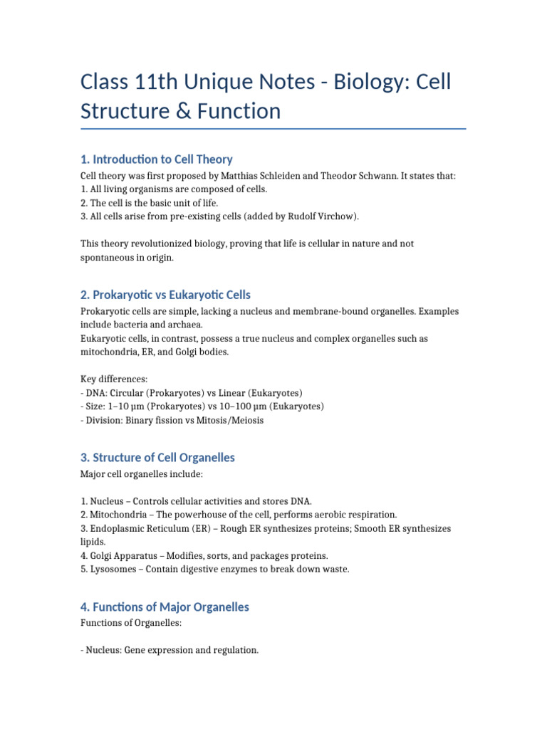 Class 11 Cell Structure Overview | PDF