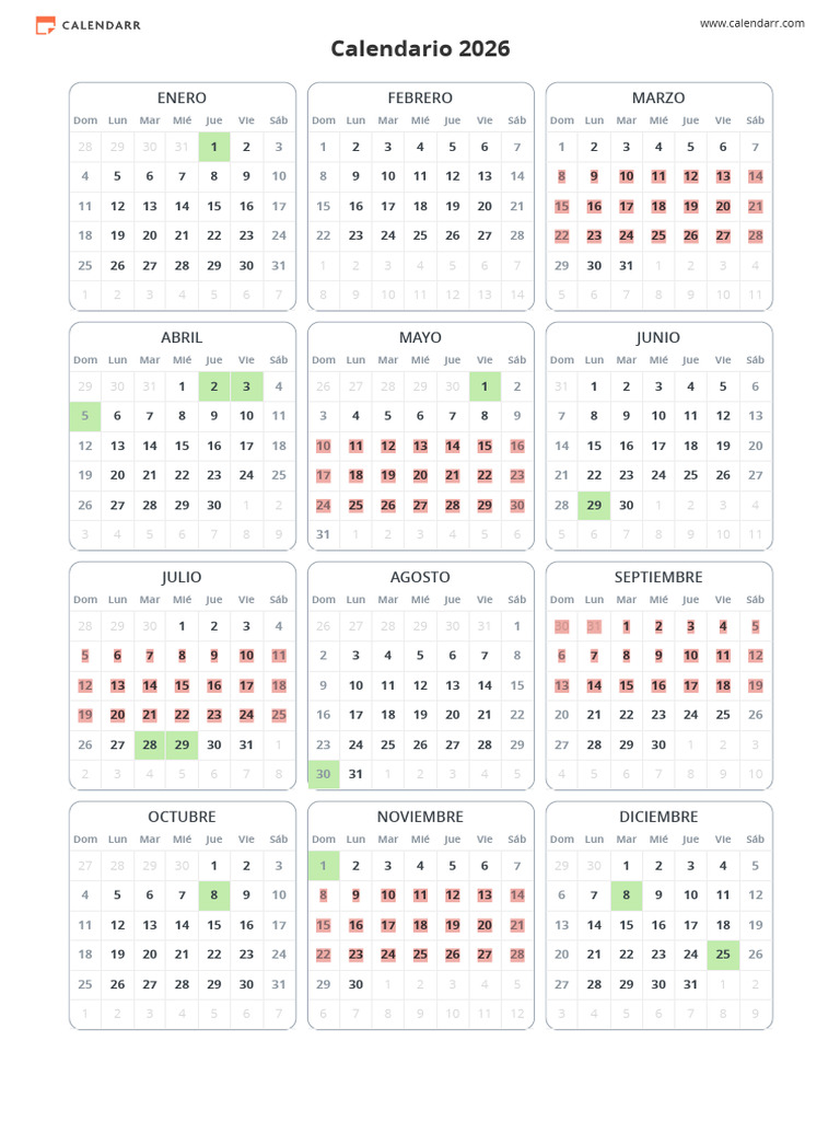 Calendario 2026 Perú con Feriados | PDF | Fiestas cristianas y días ...