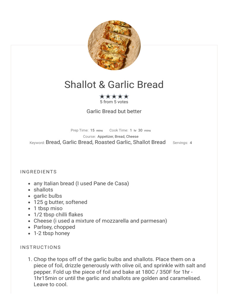 Roasted Shallot Garlic Bread Recipe | PDF