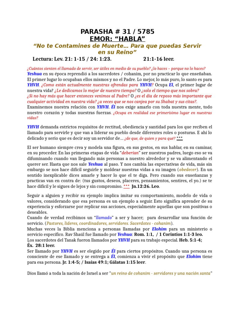 Emor 5785 | PDF | Sacerdote | Pecado