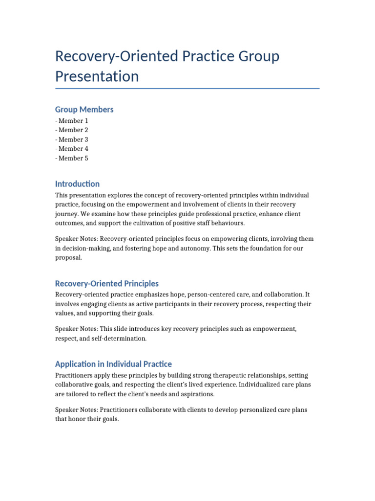 Recovery Oriented Presentation Notes | PDF | Empowerment | Psychotherapy