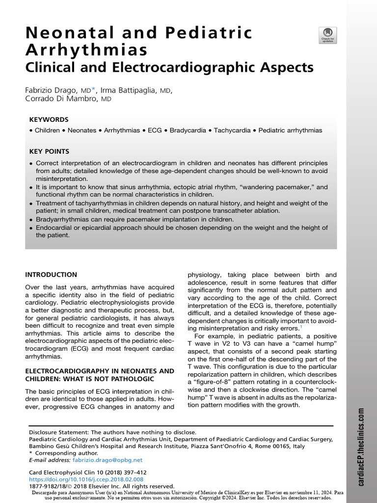 Neonatal and Pediatric Arrhythmias Clinical and Electrocardiographic ...
