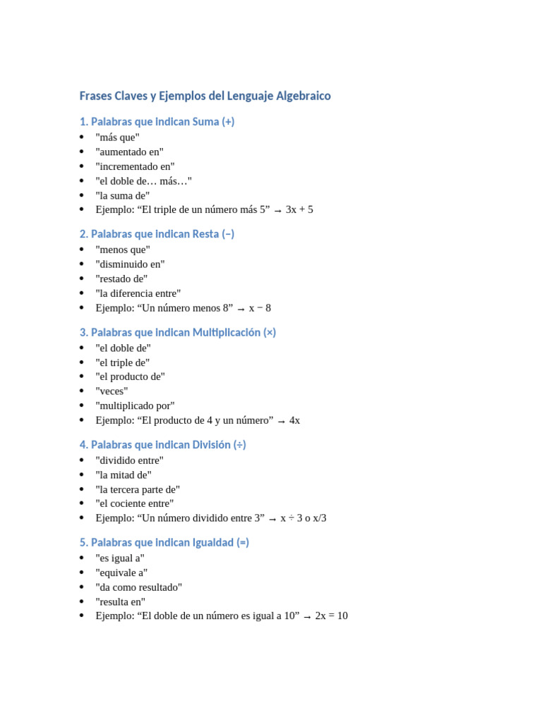 Lenguaje Algebraico | PDF