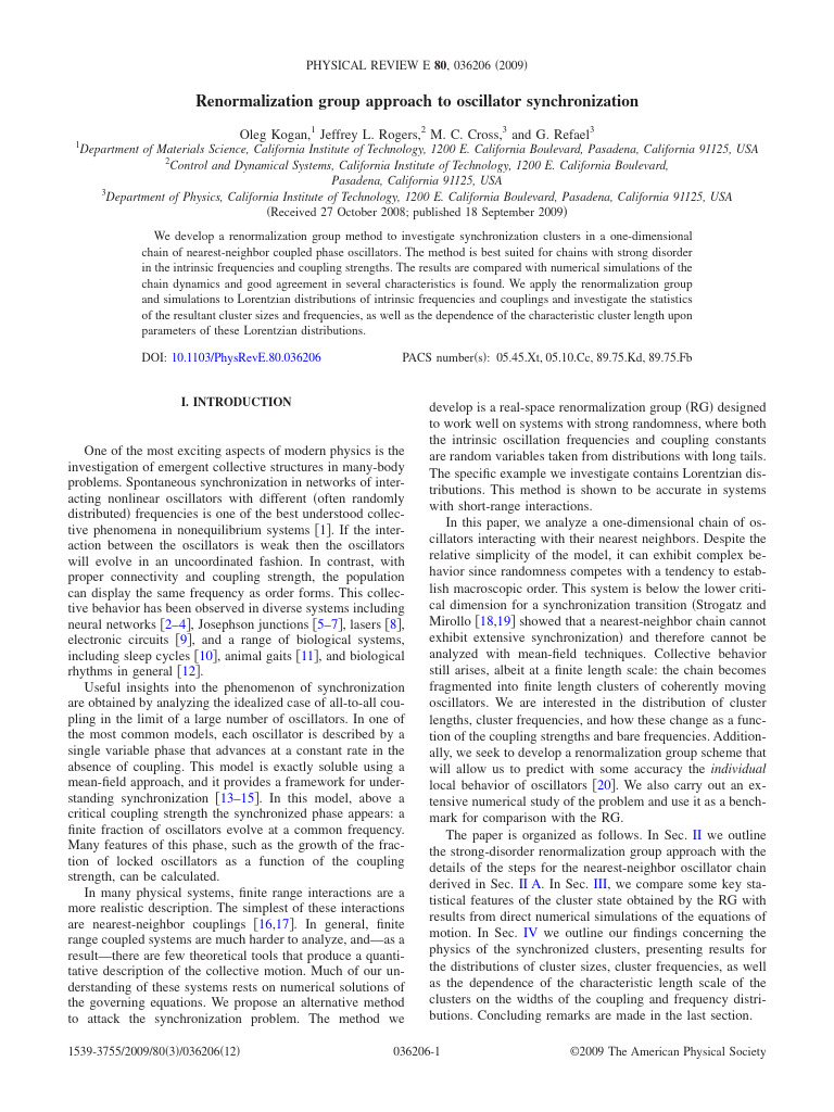 3 Renormalization group approach to oscillator synchronization | PDF | Oscillation | Spin (Physics)
