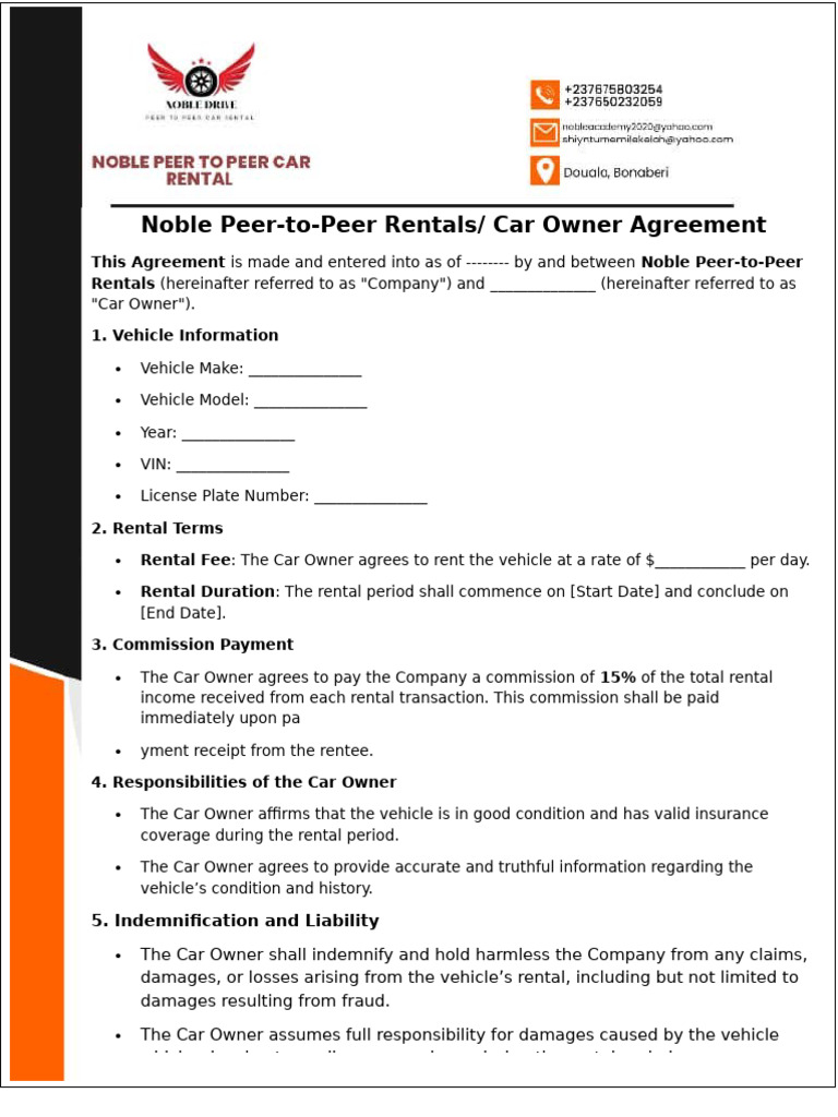 Noble Car Owner Agreement | PDF | Indemnity | Breach Of Contract