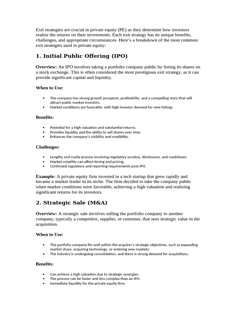 Private Equity Exit Strategies Explained | PDF | Private Equity ...
