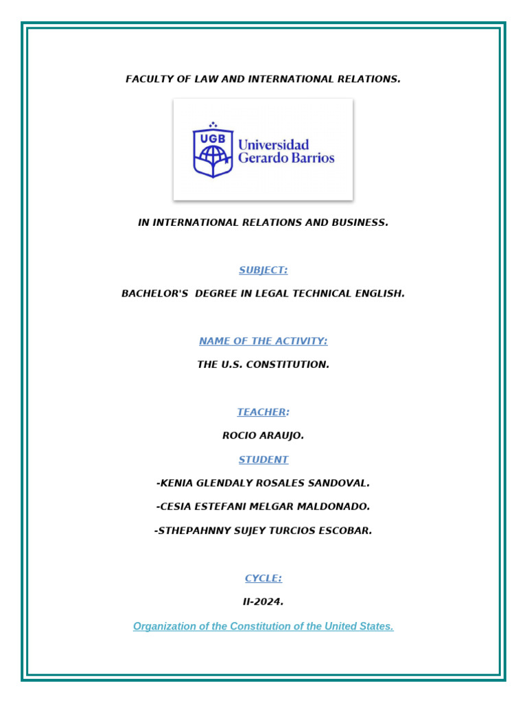 Unit 3 Activity 1 The U.S. Constitution UGB2024 | PDF | Federal ...