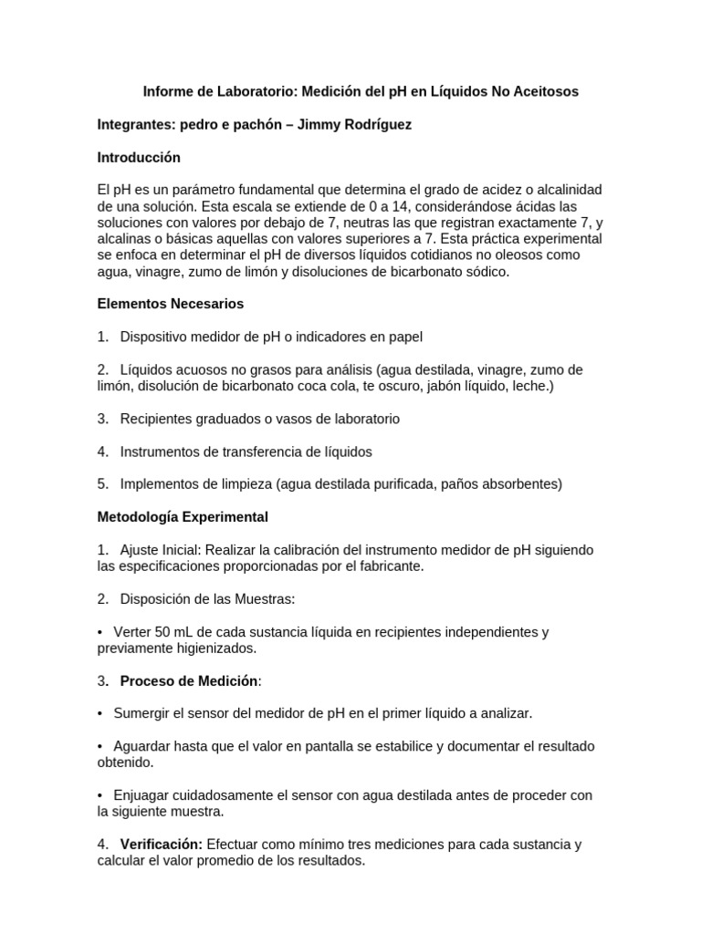 Informe de Laboratorio PH 1.1 | PDF | Ph | Ácido