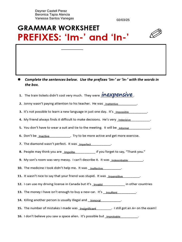 Atg Worksheet Prefix Inim 1 | PDF