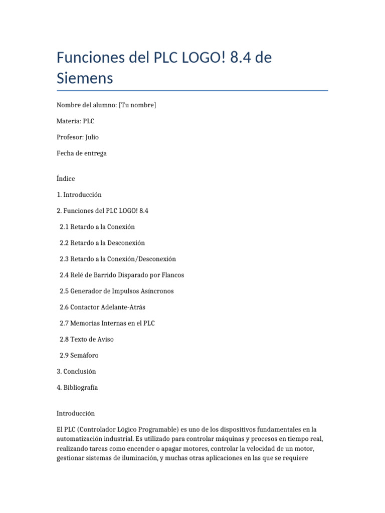 Funciones Del PLC LOGO 8 4 de Siemens | PDF | Controlador lógico programable | Automatización