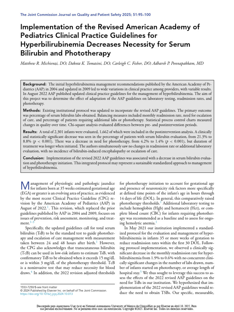 Implementation of The Revised American Academy of Pediatrics Clinical ...