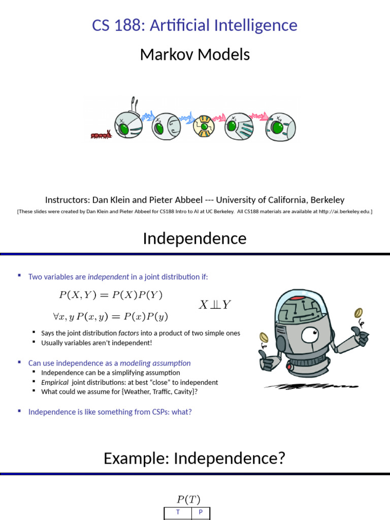 SP14 CS188 Lecture 13 - Markov Models - Print | PDF | Markov Chain | Applied Mathematics