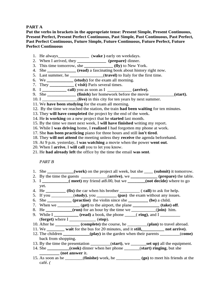 Revision of Tenses - Part AB | PDF | Language Mechanics | Grammar