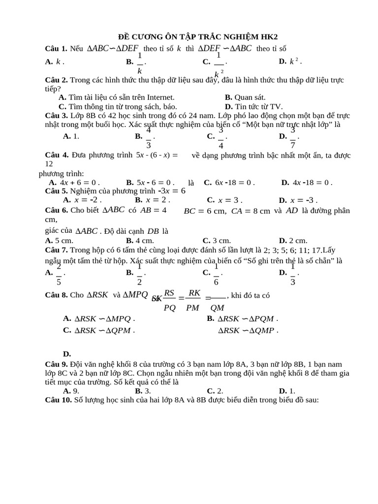 Đề Cương Tn Toán 8 Hk2 | PDF