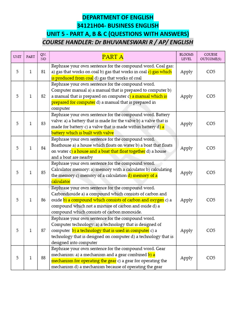 Unit 5 QB Ans Business English | PDF | Academic Publishing | English Language
