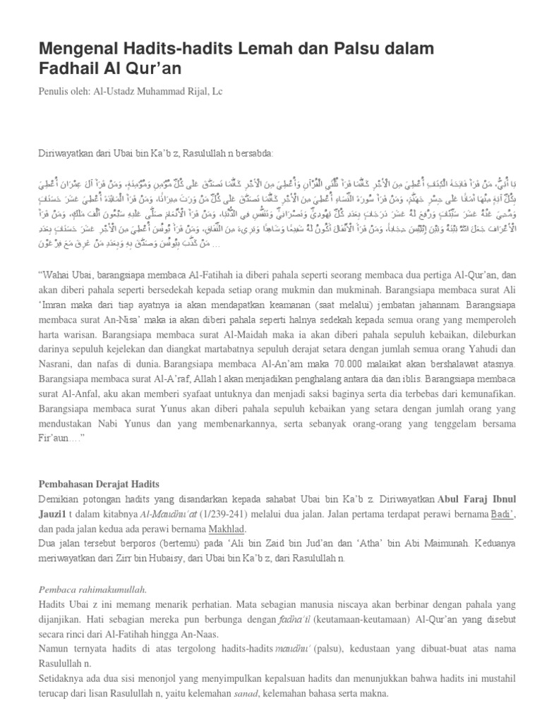 Mengenal Hadits Palsu | PDF