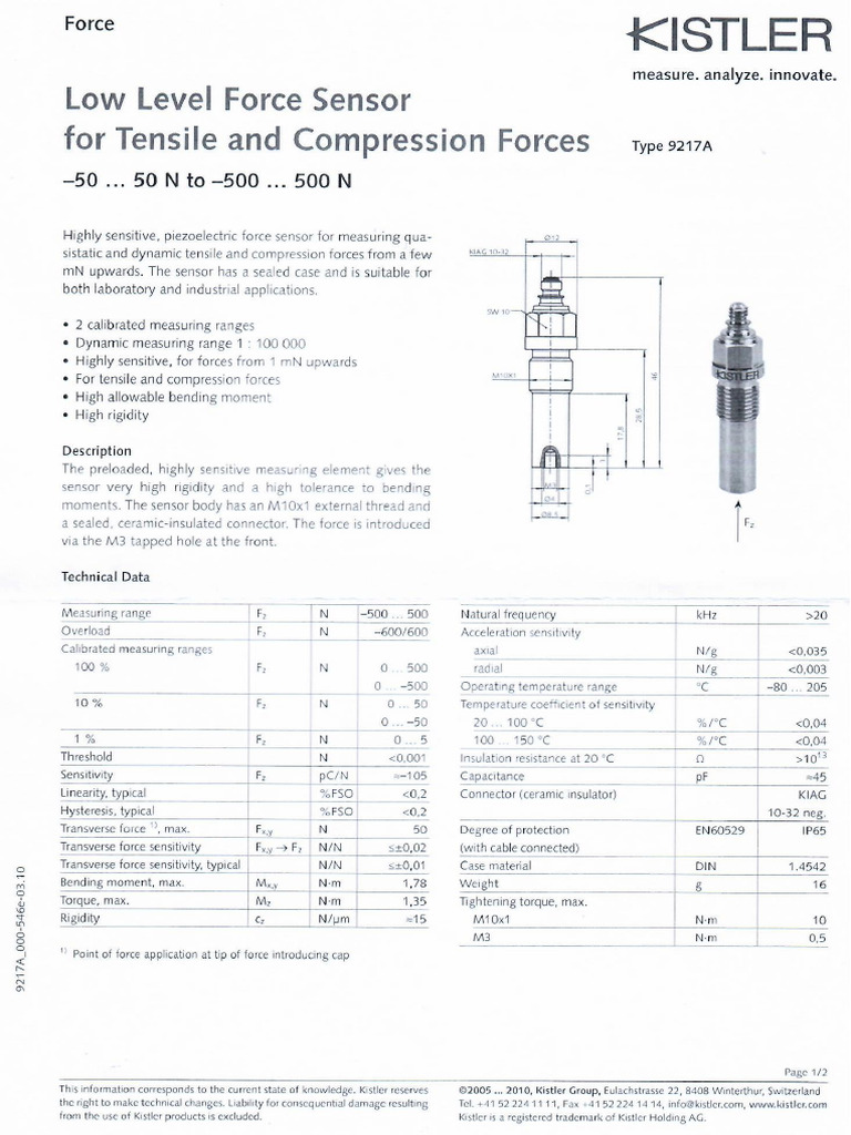 Low Level Force Sensor Kistler | PDF