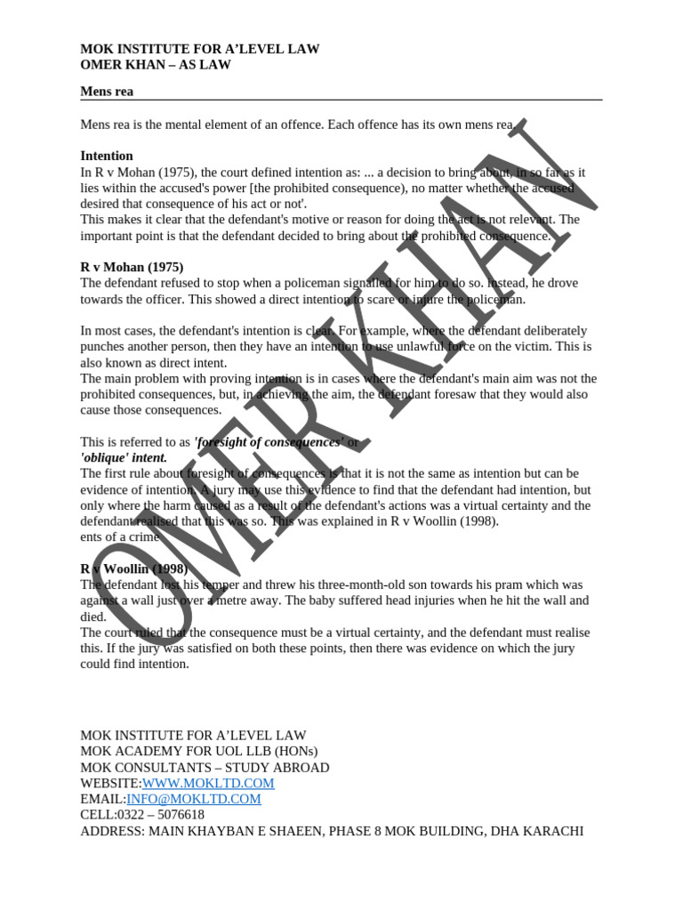 Understanding Mens Rea in Criminal Law | PDF | Mens Rea | Intention ...