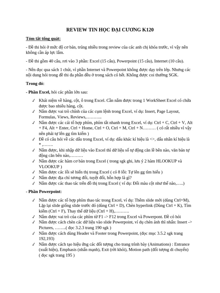 REVIEW TIN HỌC ĐẠI CƯƠNG | PDF