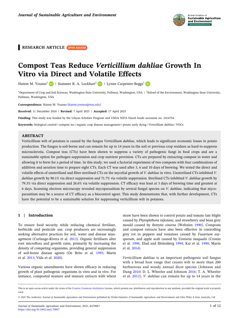 Compost Teas Reduce Verticillium Dahliae Growth in | PDF | Compost | Botany