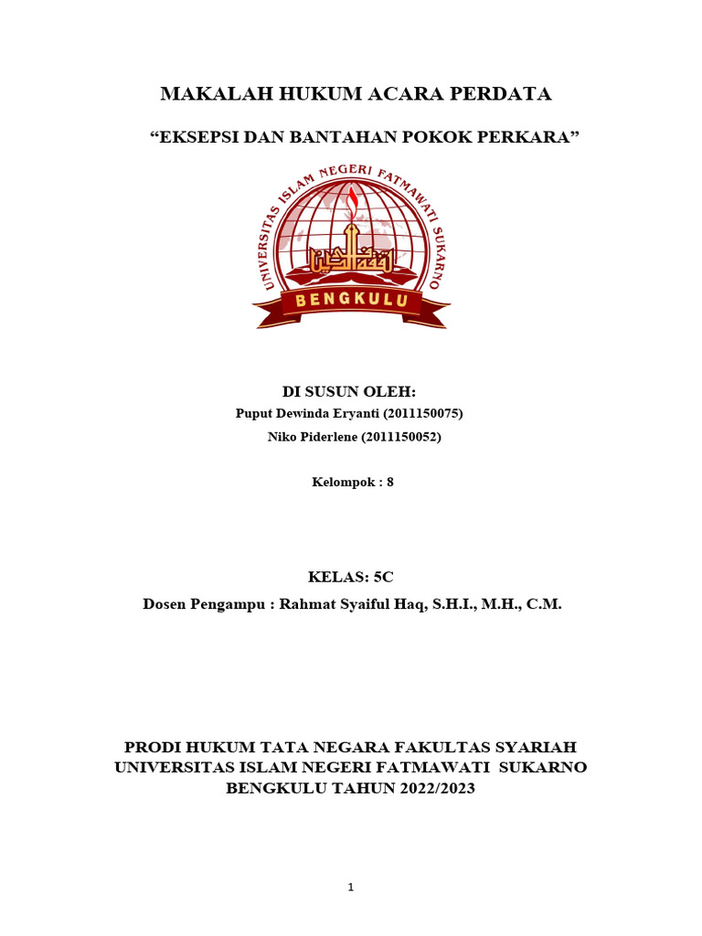 Eksepsi dan Bantahan dalam Hukum Acara Perdata | PDF