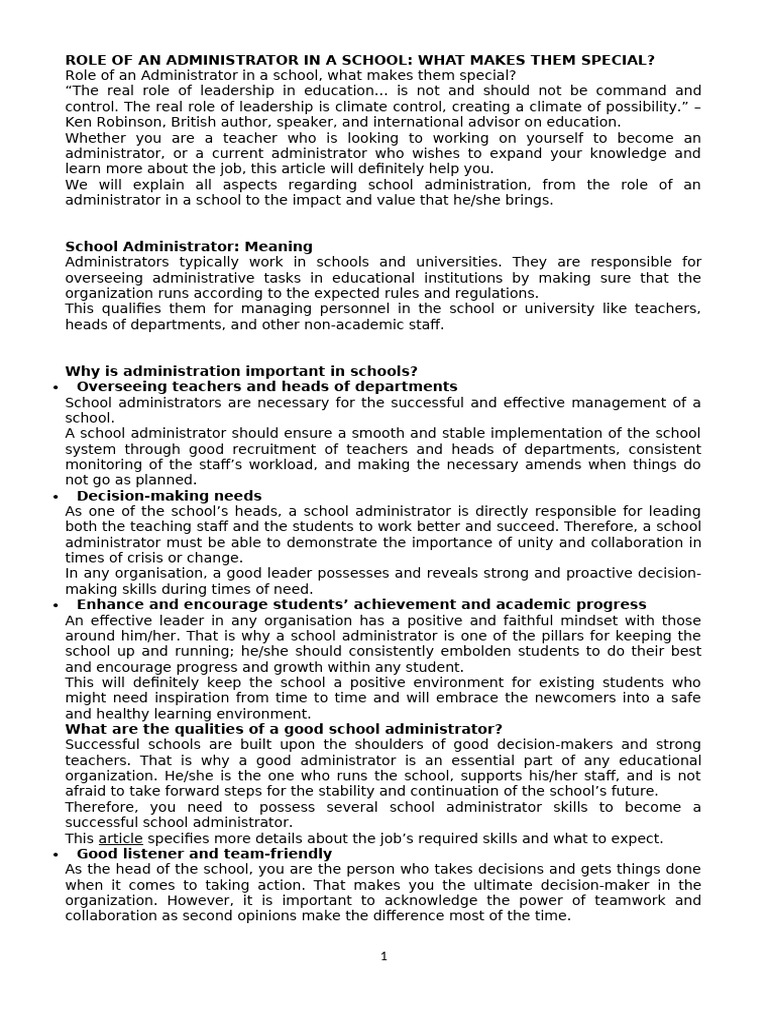 Understanding School Administrator Roles | PDF | Teachers | Educational ...