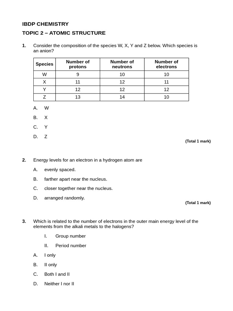 IB Topic 2 - Atomic Structure | PDF | Chemical Polarity | Chemical Bond