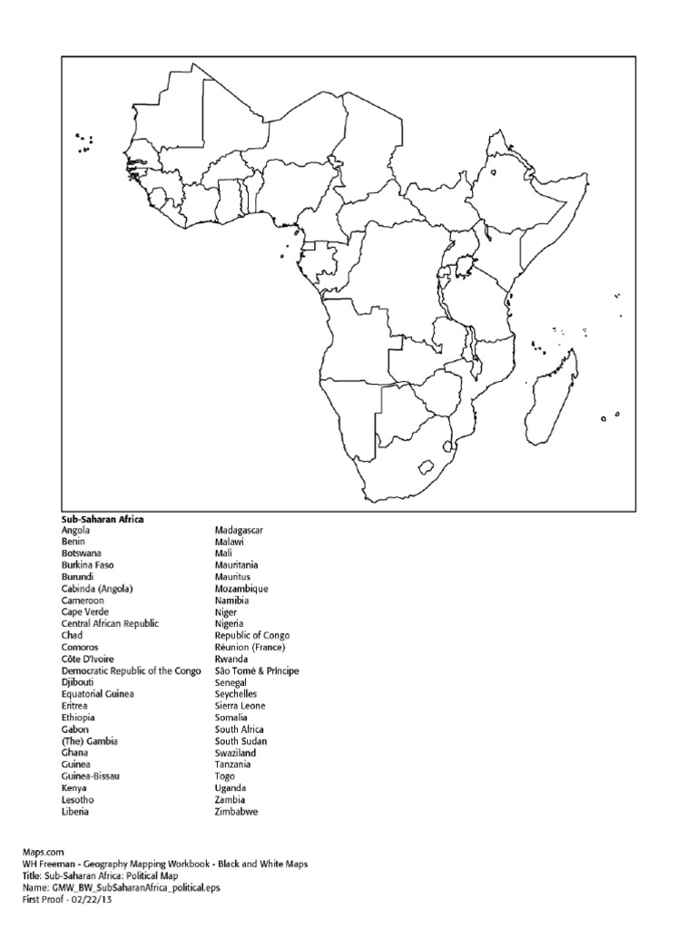 Sub-Saharan Africa Blank Outline Map-Political B W | PDF