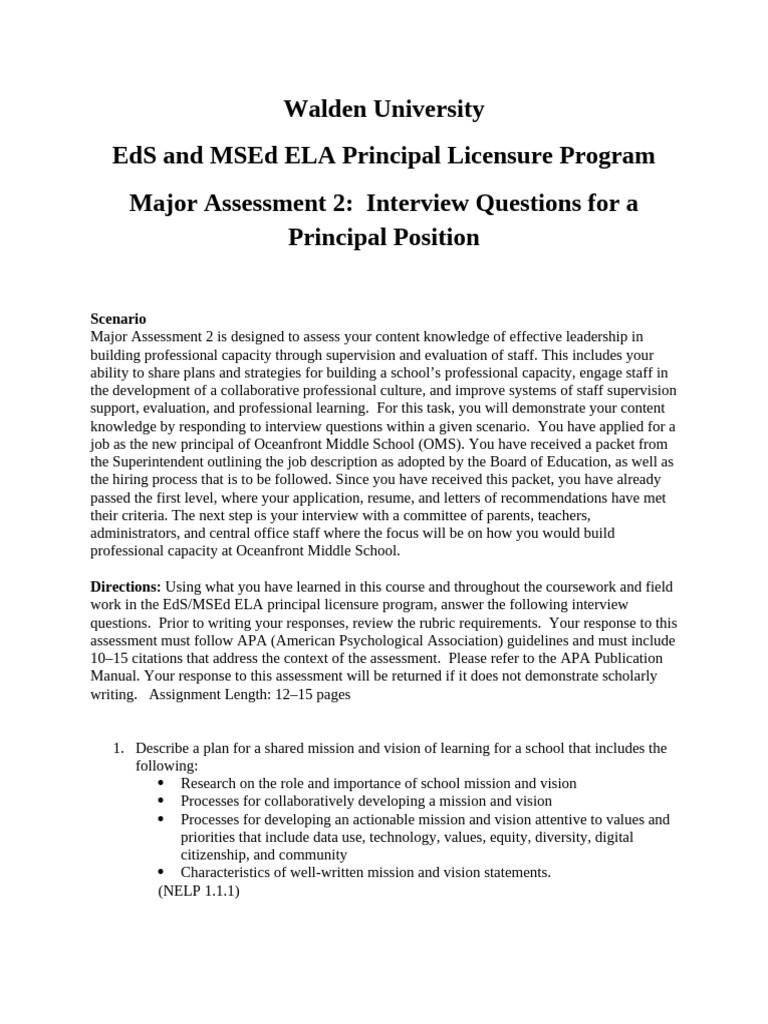 Principal Interview Questions for ELA Program | PDF | American ...