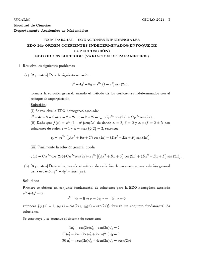 EMC 2021-1pgta2 EDOrdenSup | PDF | Ecuaciones | Calculo diferencial