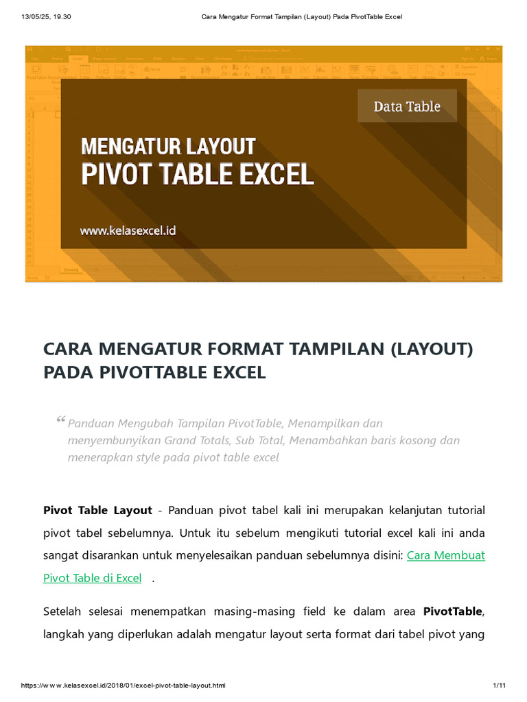 Cara Mengatur Format Tampilan (Layout) Pada PivotTable Excel | PDF