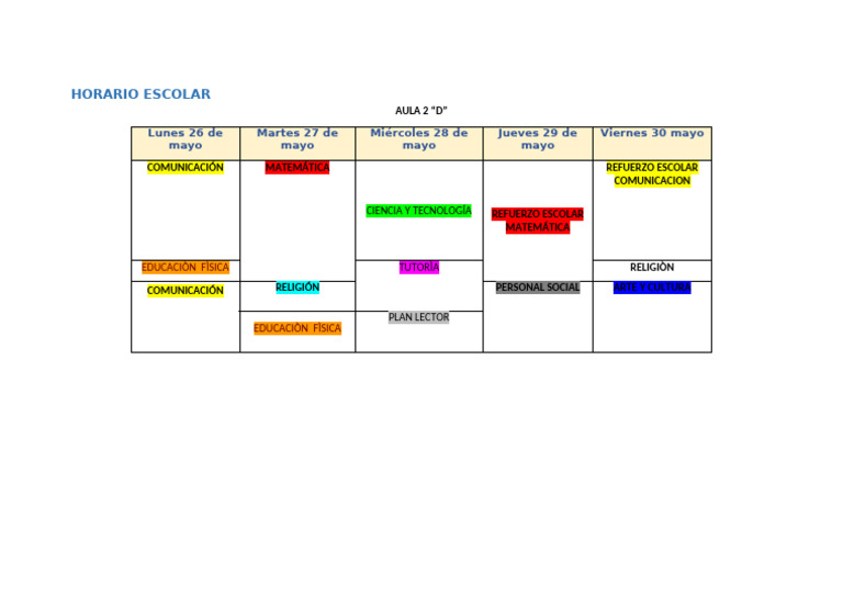 Horario Escolar Semana 1 Unidad 3 | PDF
