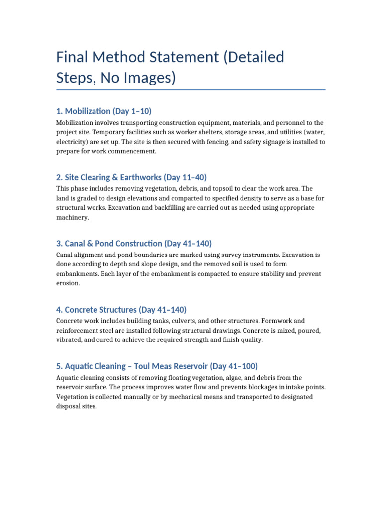 Final Method Statement Text Only | PDF | Concrete | Pump