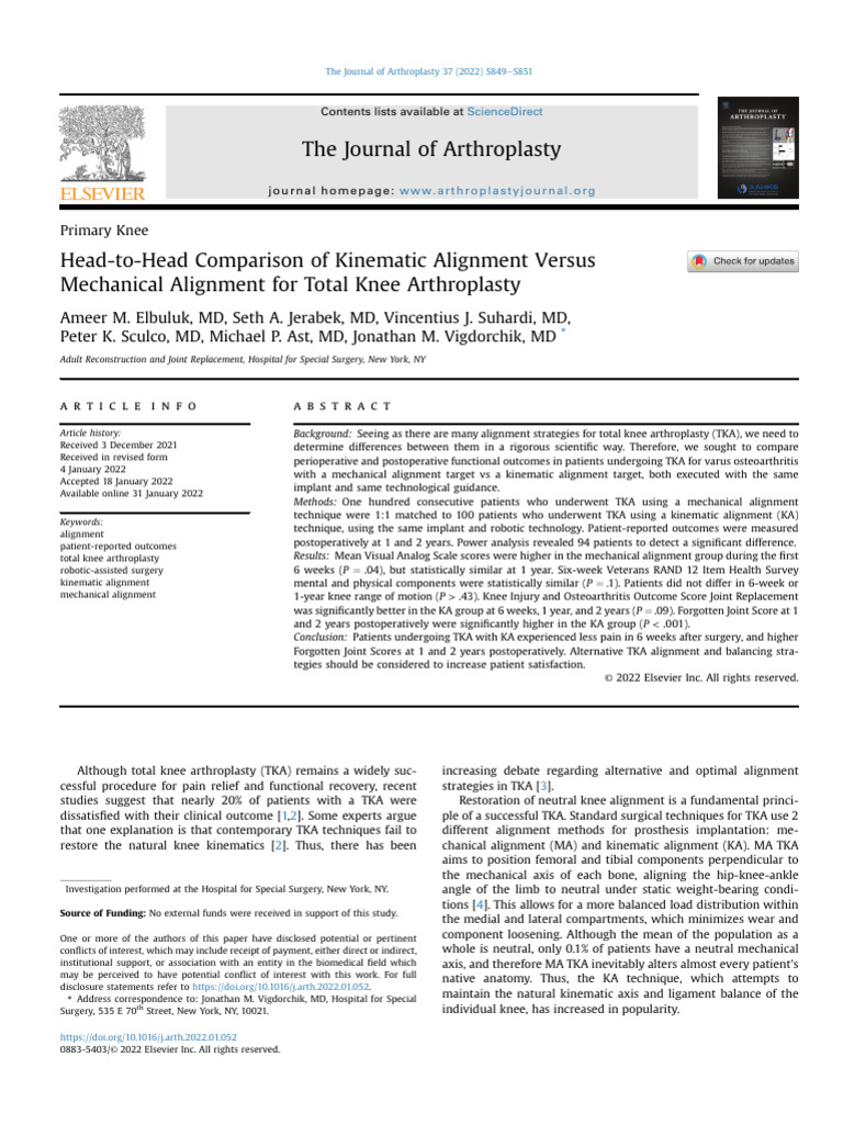 Head To Head Comparison of Kinematic Alignment Ver | PDF