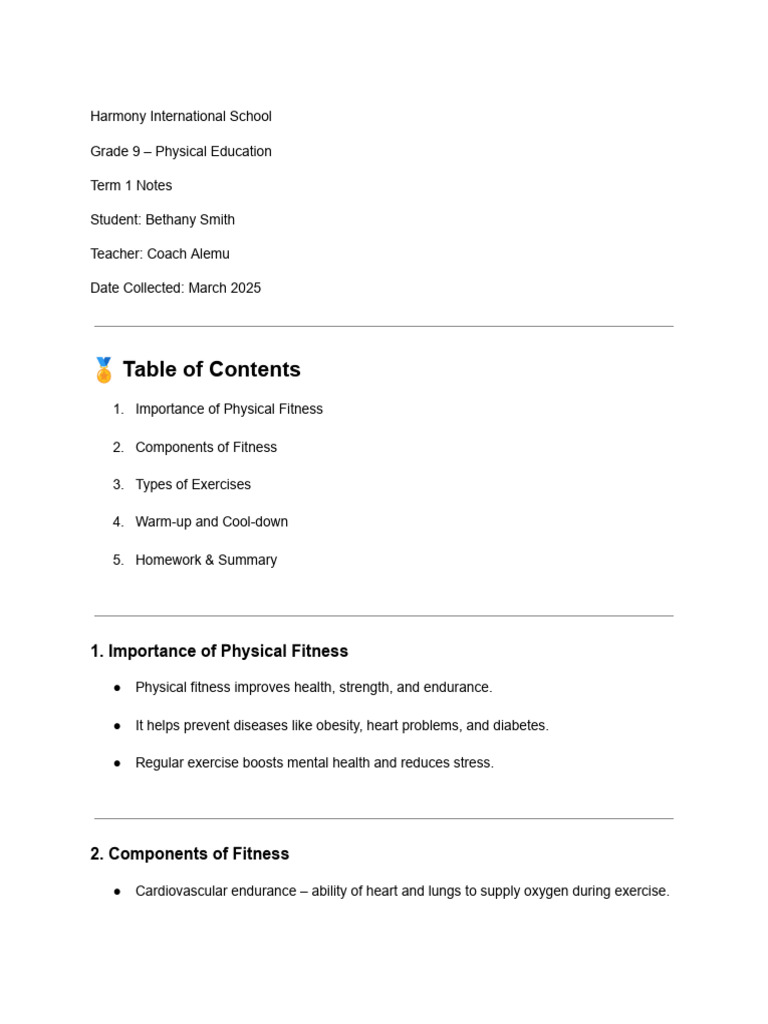 Grade 9 Physical Education Term 1 Notes | PDF