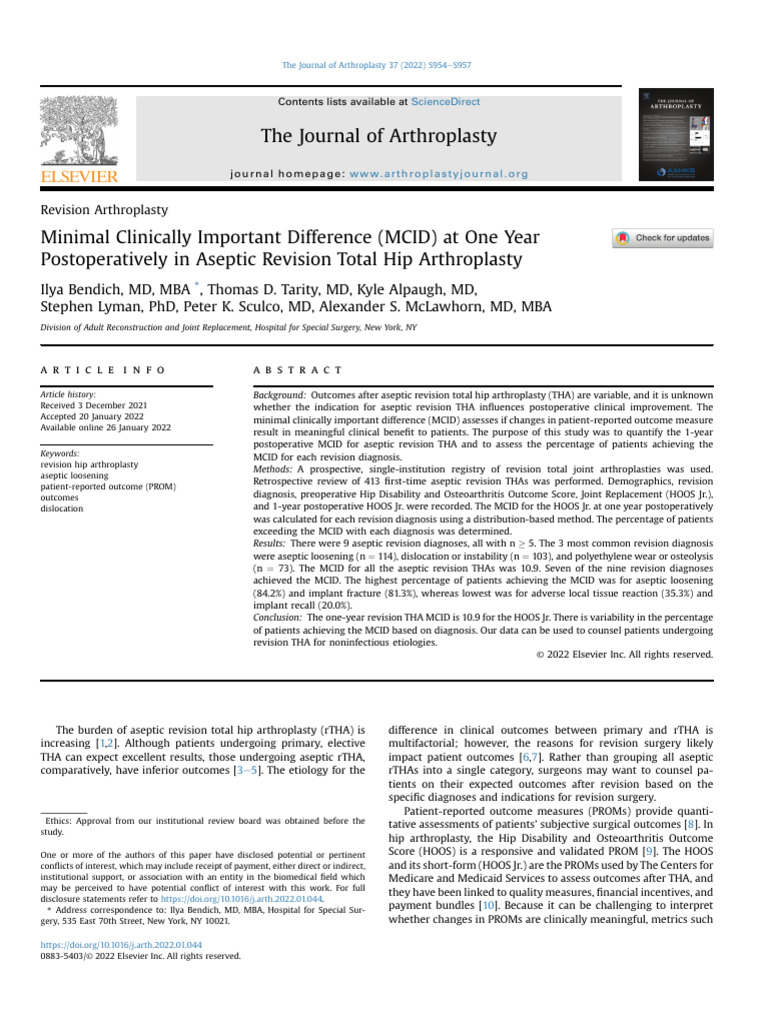 Minimal Clinically Important Difference (MCID) at | PDF | Clinical Medicine | Medicine