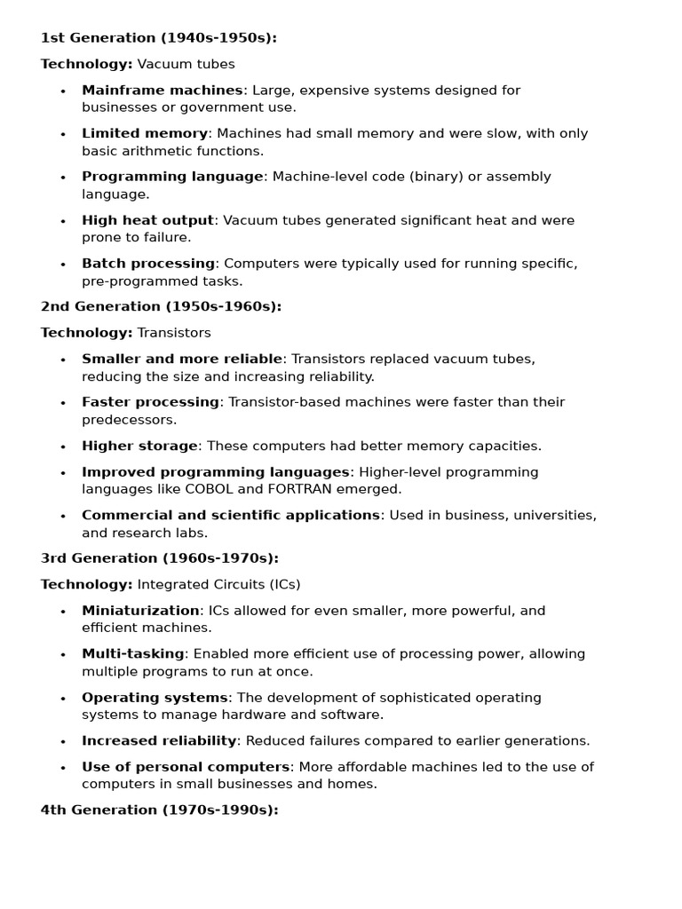Generations of Computers | PDF | Computing | Personal Computers
