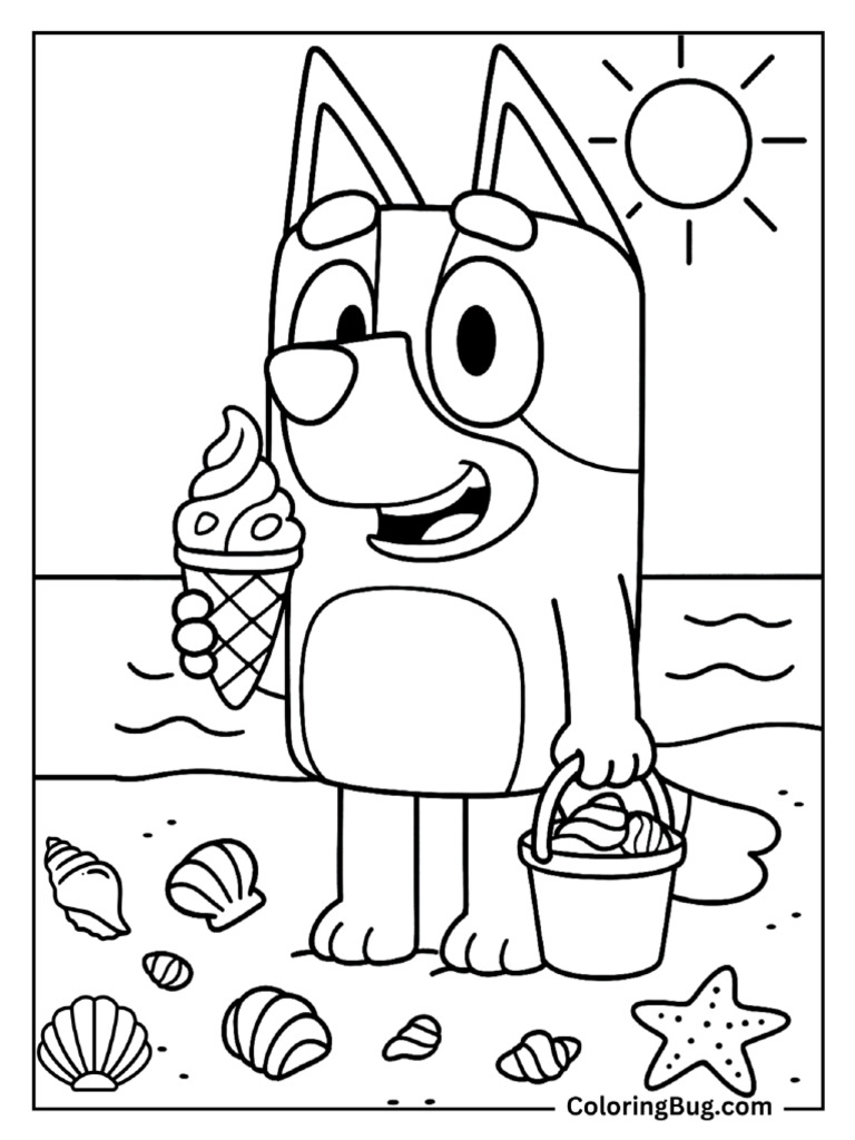 Bluey Collecting Sea Shells Coloring Page | PDF